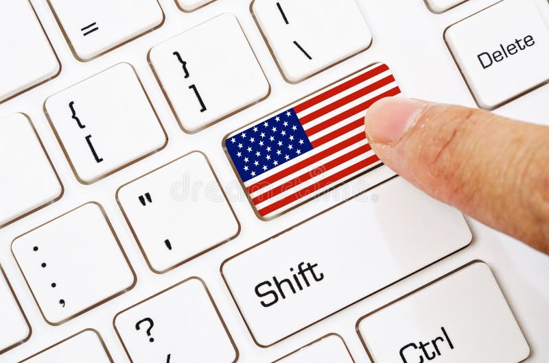 Hand Press Computer Keyboard with the US Flag. Stock Photo - Image of ...