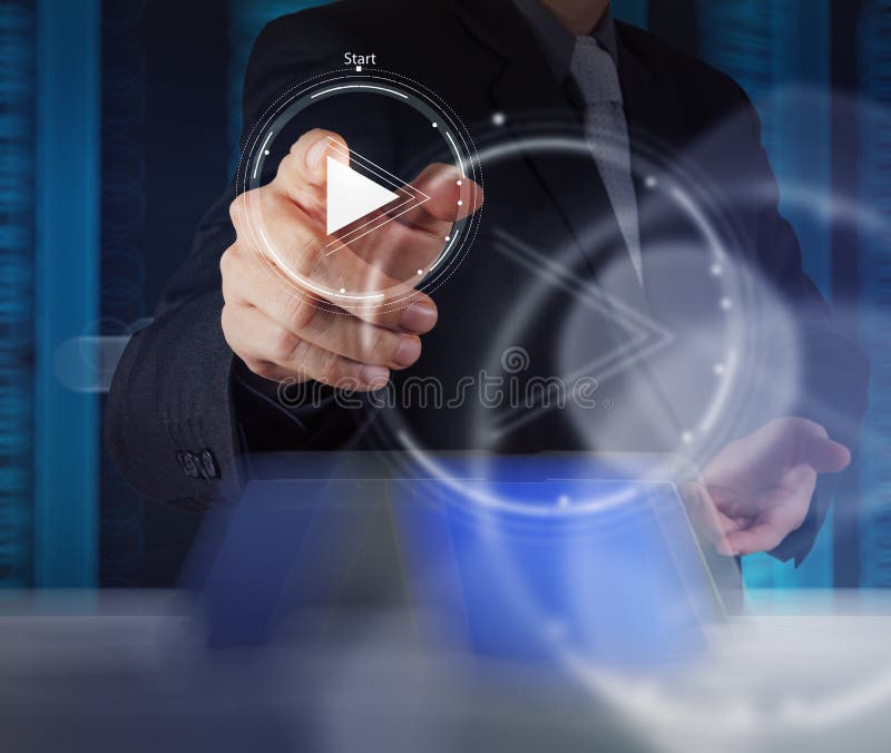 Hand Press Play Button Sign To Start or Initiate Projects Stock Photo ...