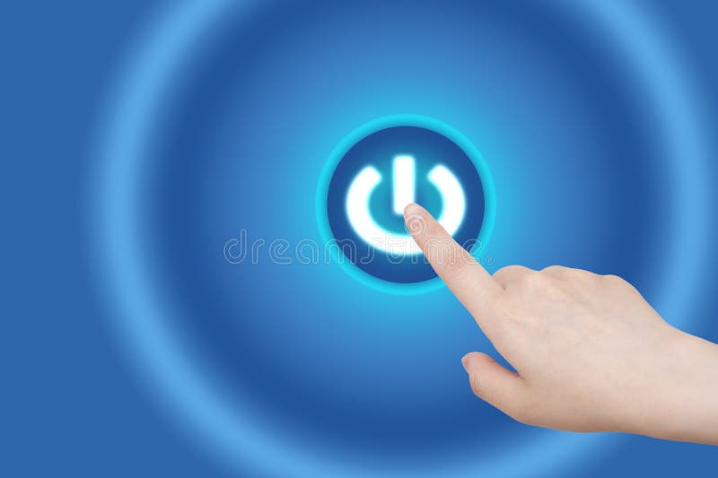 Hand press power button stock photo. Image of green, power - 20310634