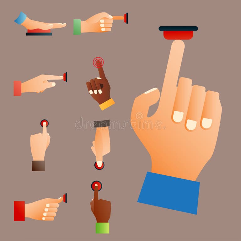 Hand Press Red Button Finger Press Control Push Pointer Gesture Human ...