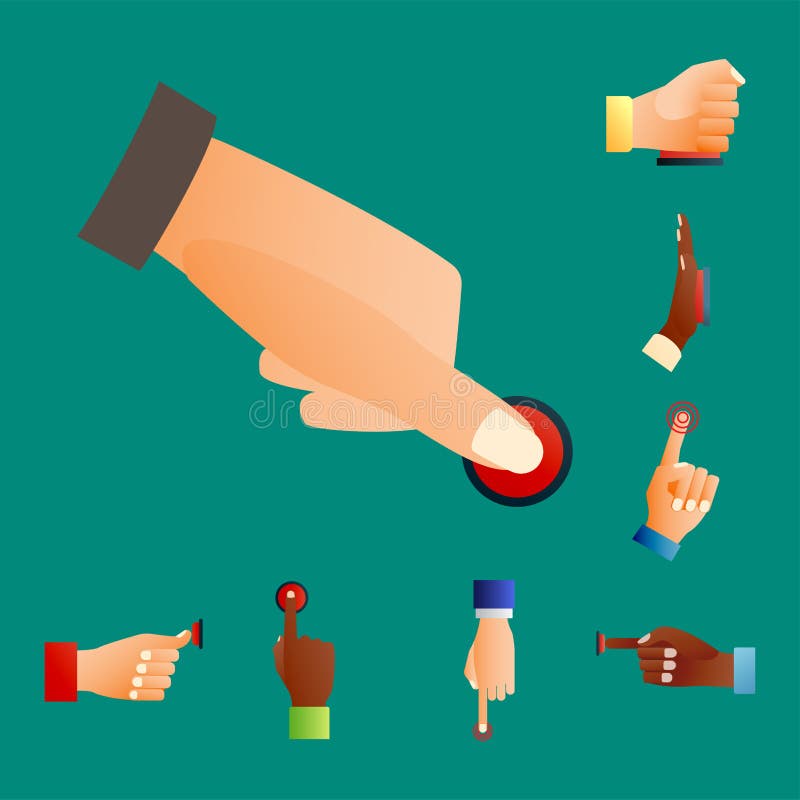 Hand Press Red Button Finger Press Control Push Pointer Gesture Human ...