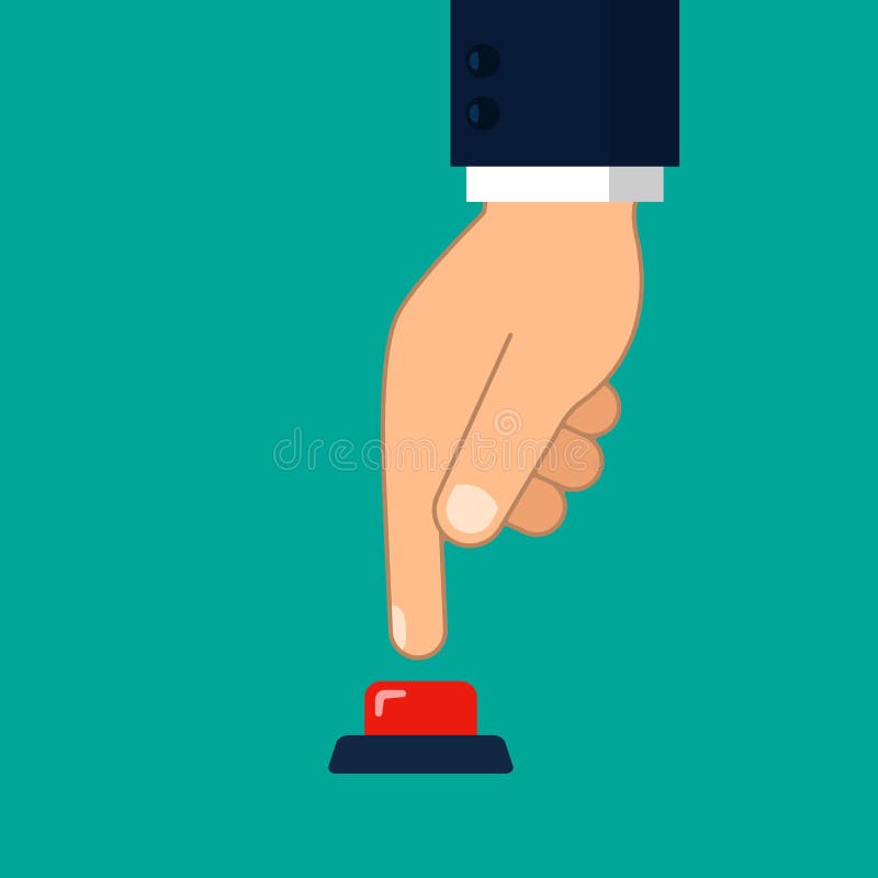 Hand Press Red Button Illustration in Flat Style. Vector Stock Vector ...