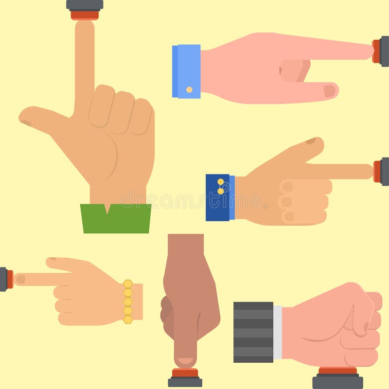 Hand Press Red Button Vector Finger Control Start Up Arm Push Pointer ...