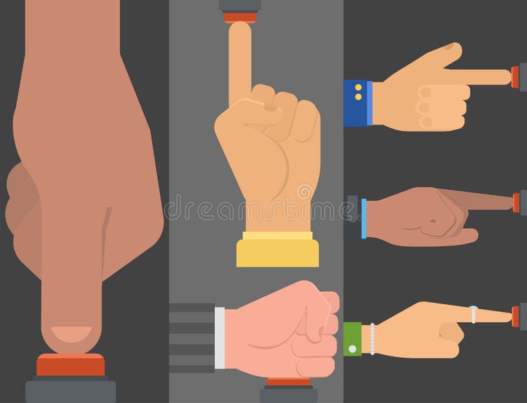 Hand Press Red Button Vector Finger Control Start Up Arm Push Pointer ...