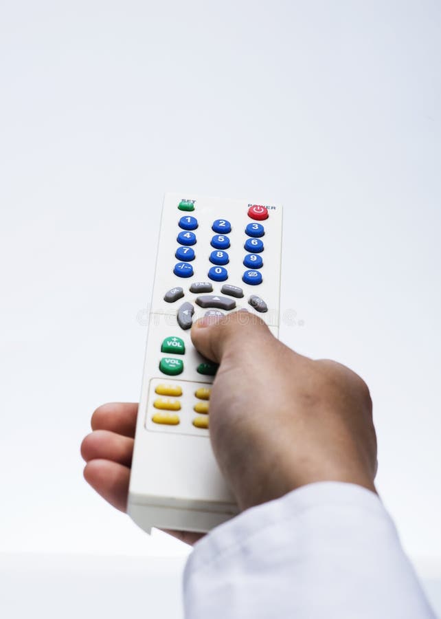 Hand Press Remote Over White Background Stock Photo - Image of video ...