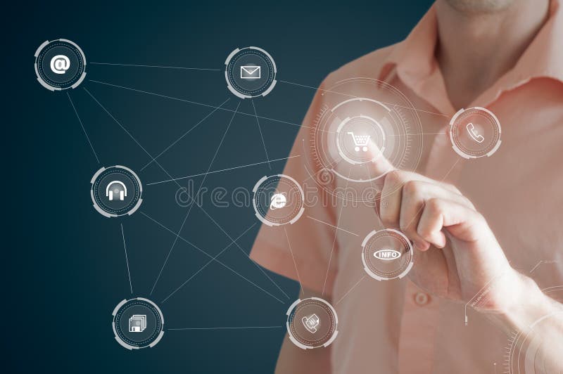 Hand Press on Shopping Sign Cart Web Icon Stock Photo - Image of ...