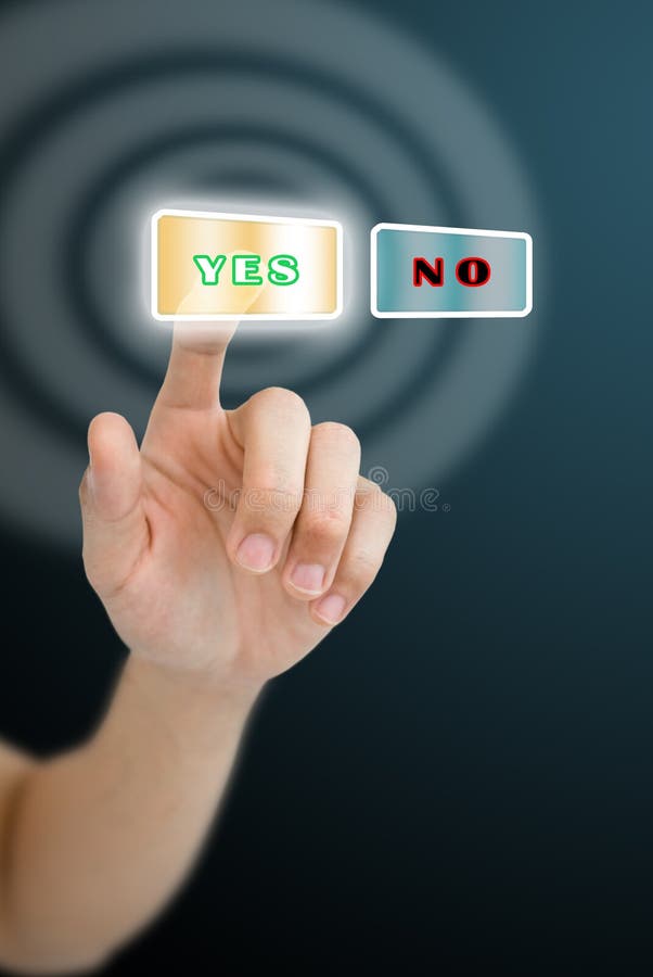 Hand Press the Yes Button with Wave Effect Stock Photo - Image of click ...