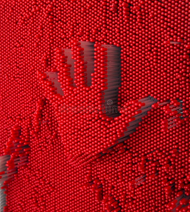 Hand Pressed To Red Pin Art Board Stock Photo - Image of digital ...