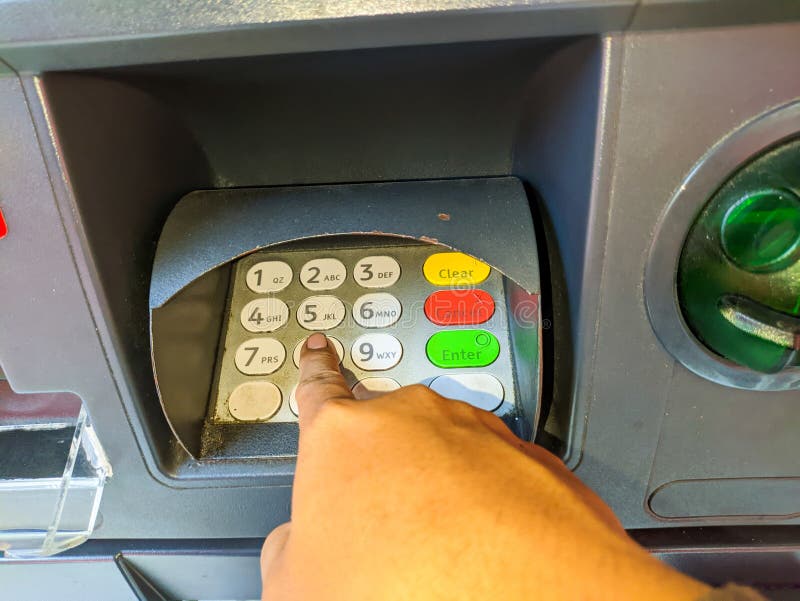 A Hand Presses the ATM Keypad Stock Photo - Image of enter, computer ...