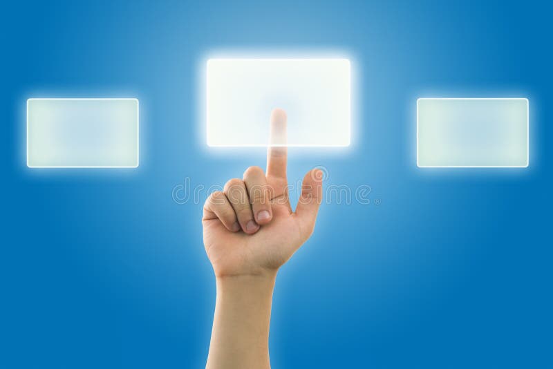 Hand presses on button stock image. Image of future, click - 16327077