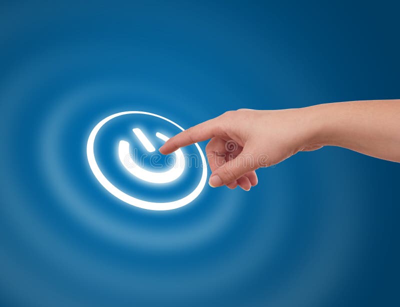 Hand presses on button stock photo. Image of communication - 16422870