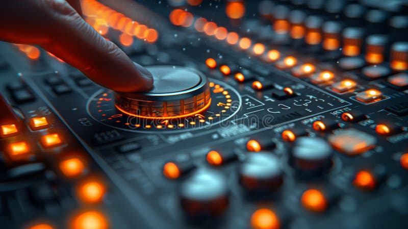 Hand Presses a Button on the Control Panel, Which Glows with Yellow ...