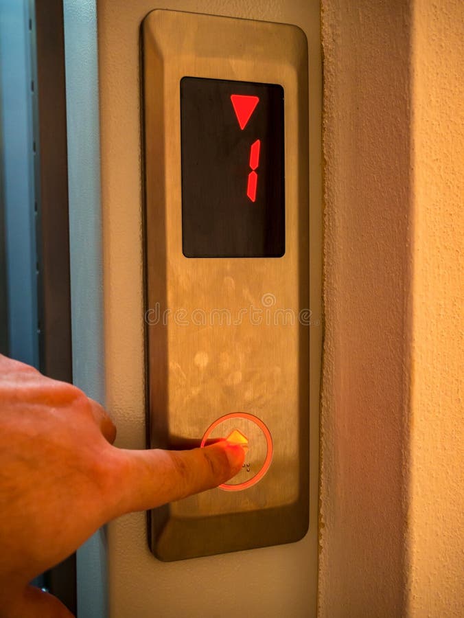 Hand Presses the Button of the Elevator Call Stock Image - Image of ...