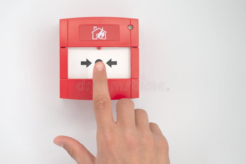 Hand Presses Fire Alarm Button on White Stock Photo - Image of system ...