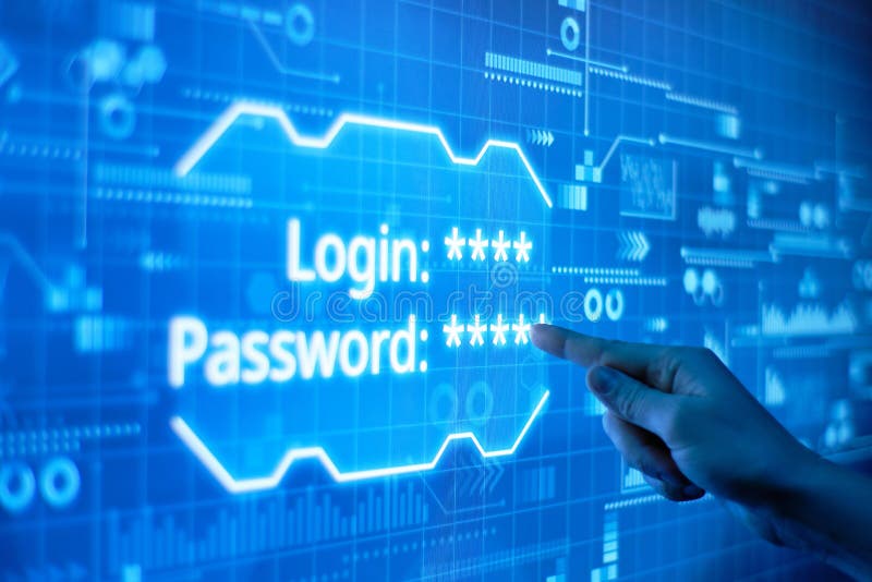A Hand Presses on a Futuristic Login and Password To Enter Display ...