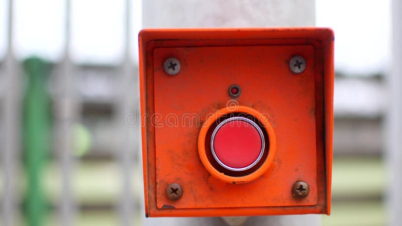 Hand Presses the Red Button. Starting a Mechanism or Process Stock ...