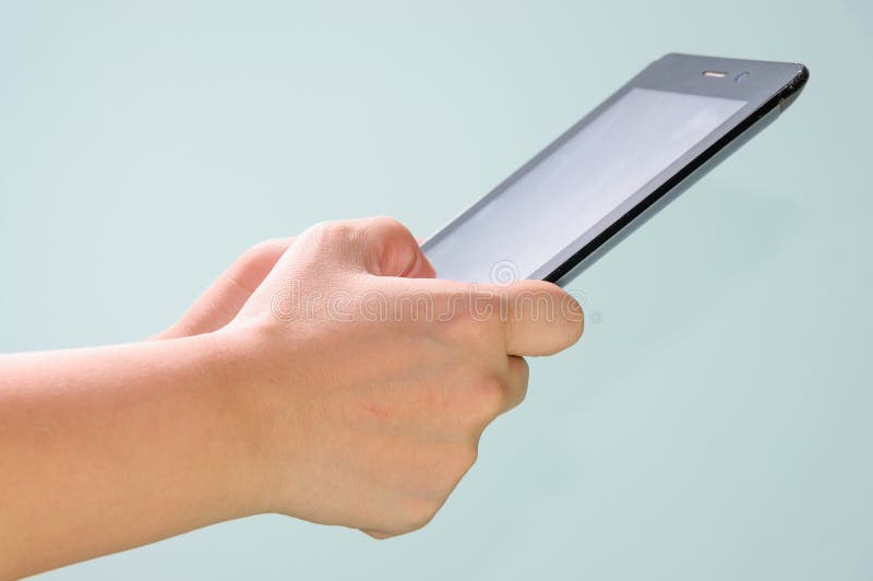 Hand Presses on Screen Digital Tablet Stock Photo - Image of presses ...