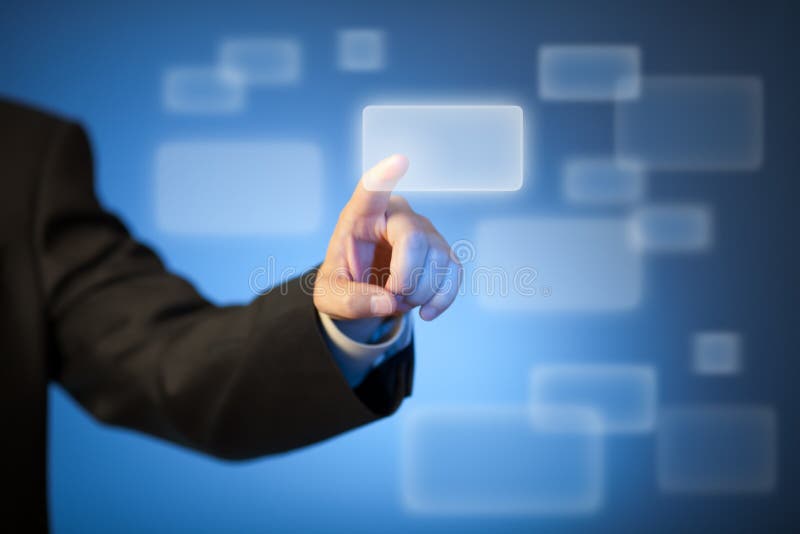 Hand Pressing Abstract Button on Touchscreen Stock Image - Image of ...