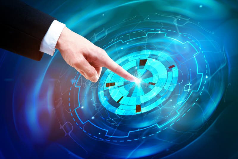 Hand Pressing Abstract Digital Button Stock Photo - Image of innovation ...