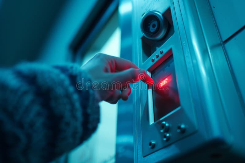 A Hand Pressing the Access Button at a Dimly Lit Intercom System in the ...
