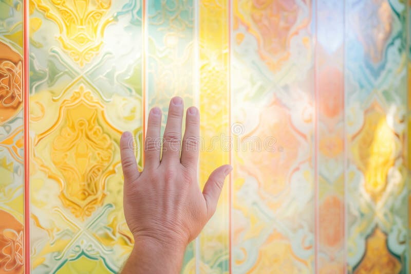 Hand Pressing Against a Luminariums Colorful Translucent Wall Stock ...