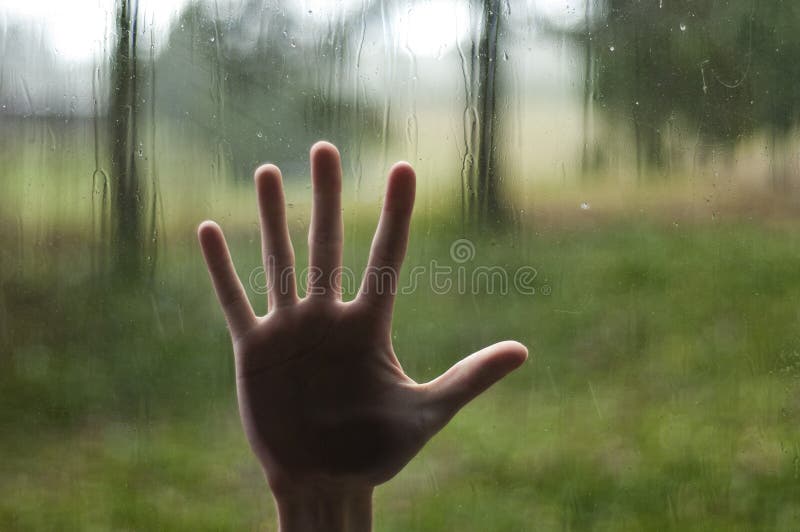 Hand Pressing Against Window Stock Image - Image of defocused, inside ...