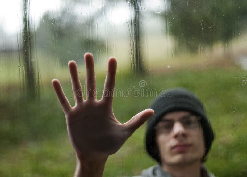 Hand Pressing Against Window Stock Photo - Image of teenage, person ...