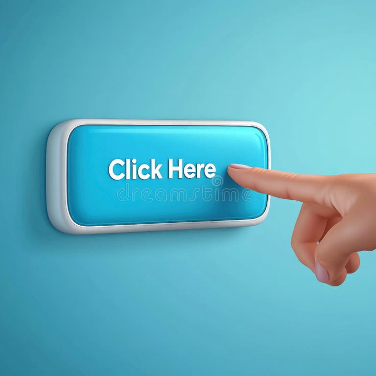 Hand Pressing Blue Click Here Button Stock Illustration - Illustration ...
