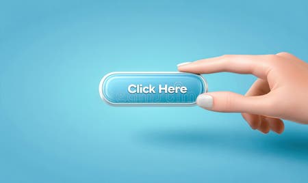 Hand Pressing Blue Click Here Button Stock Illustration - Illustration ...