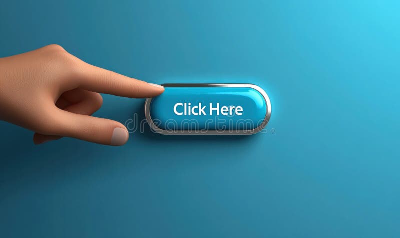 Hand Pressing Blue Click Here Button Stock Illustration - Illustration ...