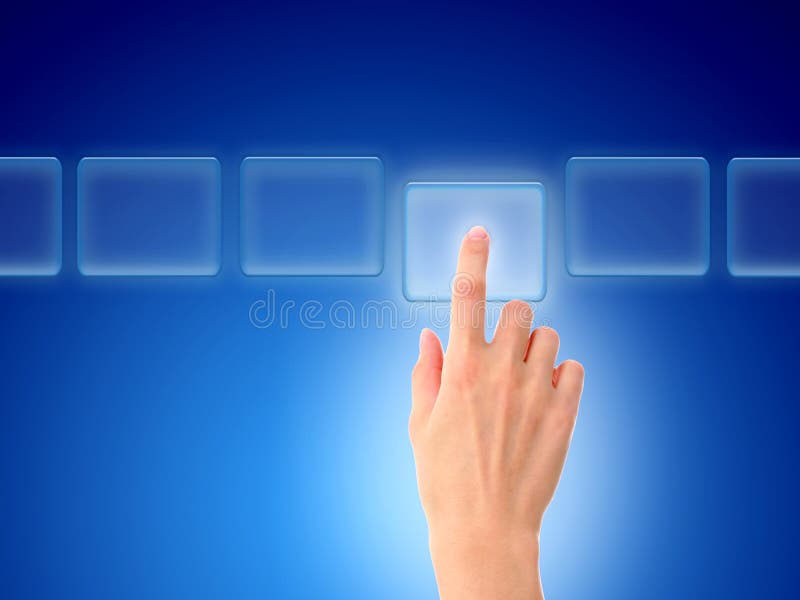 Hand Pressing Abstract Button on Touchscreen Stock Image - Image of ...