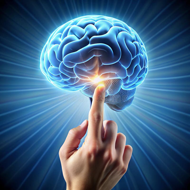 Hand Pressing a Button on the Brain Stock Illustration - Illustration ...