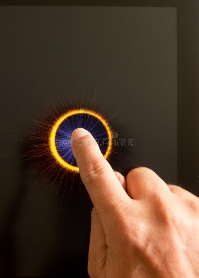 Hand Pressing a Button with Index Finger Stock Photo - Image of tablet ...