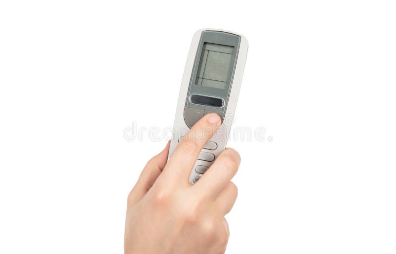 Hand Pressing Button on Remote Control Isolated on White Background ...