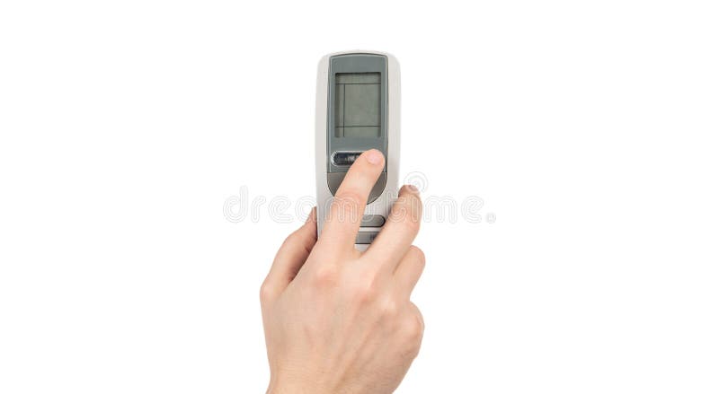 Hand Pressing Button on Remote Control Isolated on White, Controlling ...