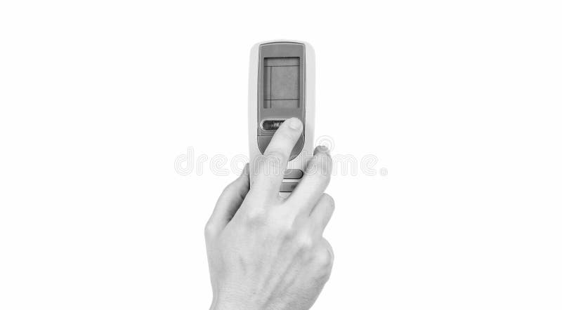 Hand Pressing Button on Remote Control Isolated on White, Controlling ...