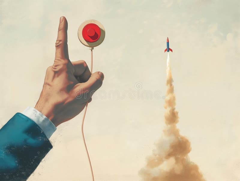 Hand Pressing Button To Launch Rocket Stock Image - Image of leadership ...