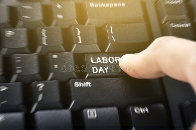 Hand Pressing Computer Keyboard with Labor Day Text Stock Photo - Image ...