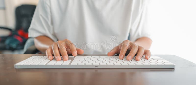 Man Working at Home, Hands Pressing Computer Keyboard, Working at Home ...