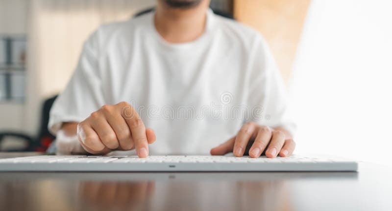 Man Working at Home, Hands Pressing Computer Keyboard, Working at Home ...