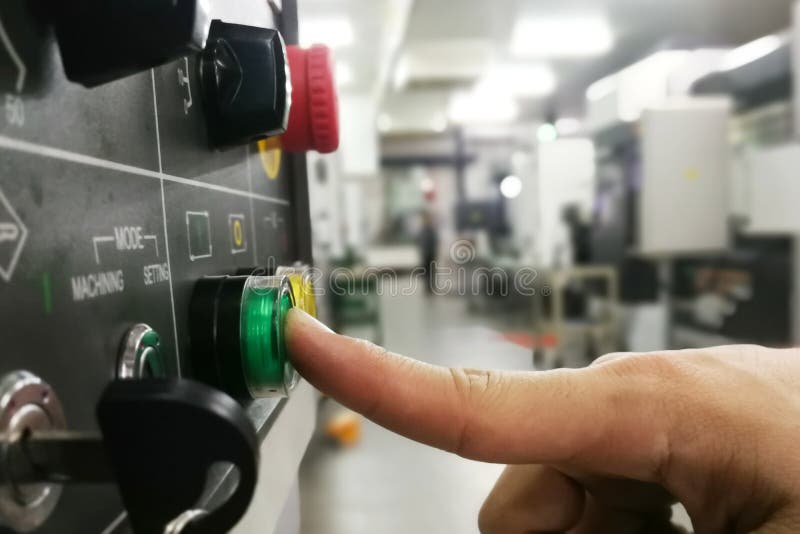 The Hand is Pressing the Control Button for an Industrial Machine Stock ...