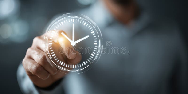 Hand Pressing a Digital Clock Display Showing Current Time in a Modern ...
