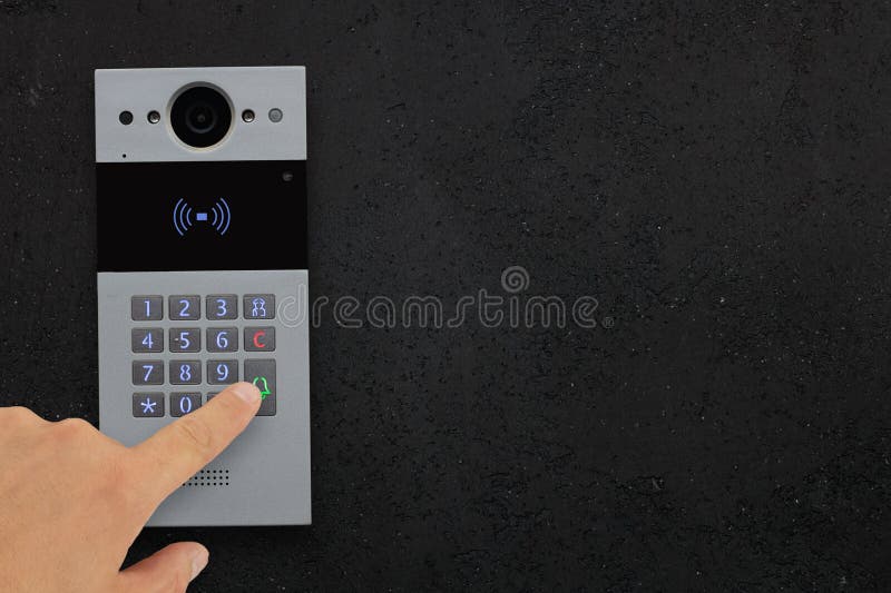 Hand Pressing Doorbell Keypad, Intercom Stock Image - Image of ...