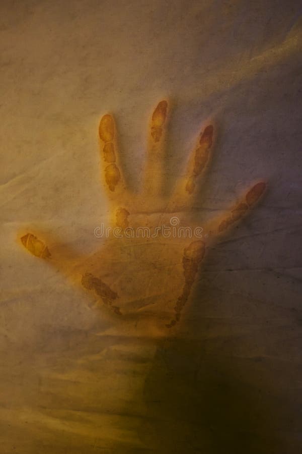 Hand Pressing through Fabric As Horror Background. Stock Image - Image ...