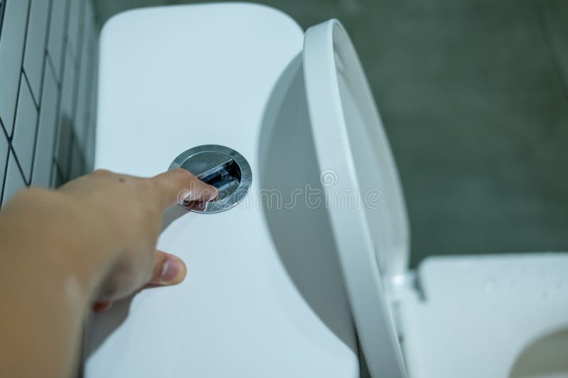 Hand Pressing the Flush Button Stock Image - Image of hygiene, minimal ...
