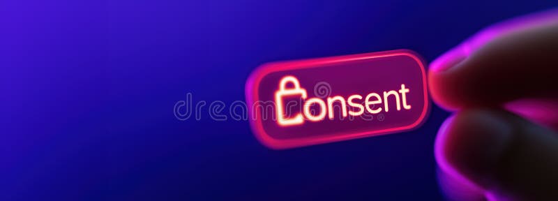 Hand Pressing Glowing Consent Button, Symbolizing Digital Agreement ...
