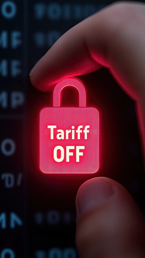 Hand Pressing Glowing Red Lock Icon with Tariff OFF Text, Symbolizing ...
