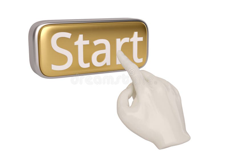 Hand Pressing Golden Start Button,3D Illustration. Stock Illustration ...