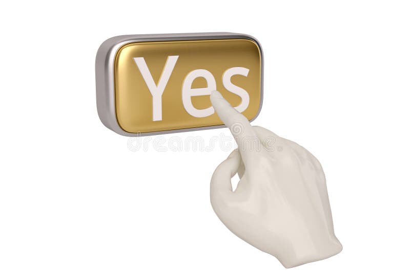 Hand Pressing Golden Yes Button,3D Illustration. Stock Illustration ...
