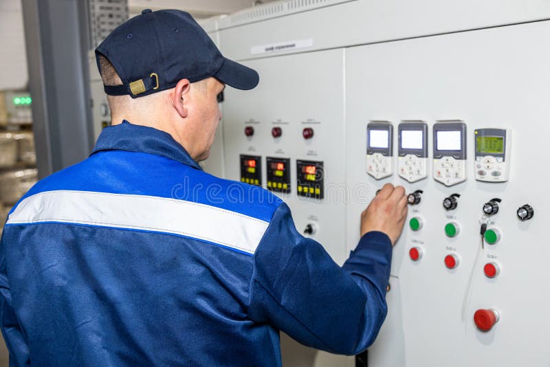 Hand Pressing on Green Button of the Machine in the Factory Stock Image ...